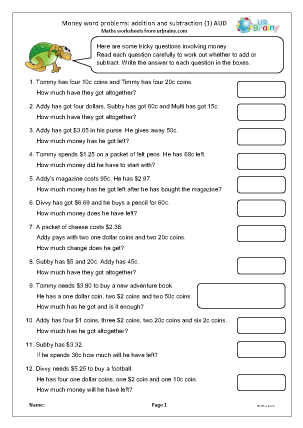 2-step money problems (AUD) - Money worksheets using Australian dollars ...