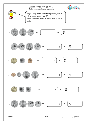 How to subtract money (AUD) - Money worksheets using Australian dollars ...