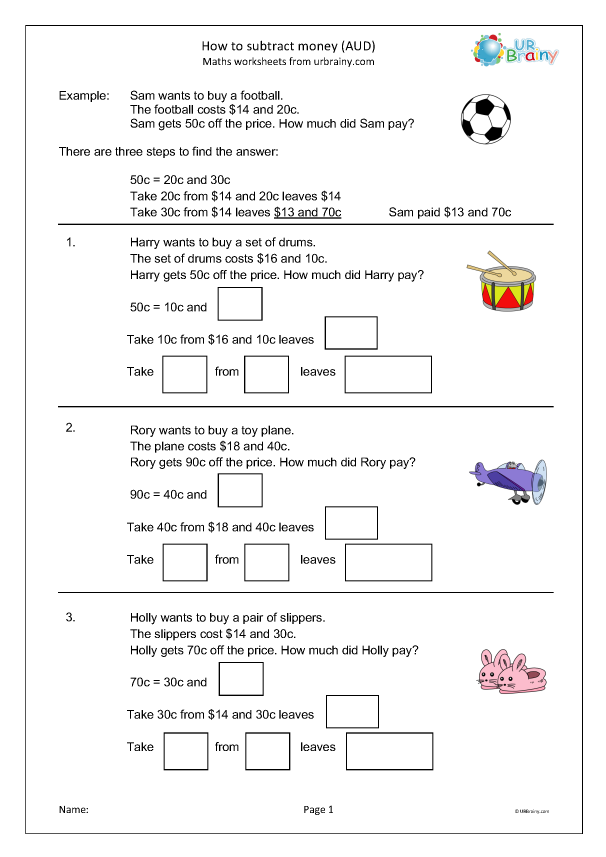 How To Subtract Money AUD Money Worksheets Using Australian Dollars 