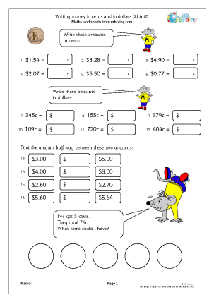 Preview of worksheet Writing money in dollars and cents 2 (AUD)