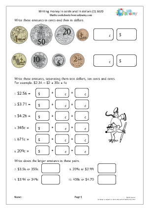 Money worksheets using Australian dollars. - URBrainy.com