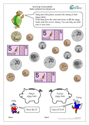 Counting pocket money (AUD) - Money worksheets using Australian dollars ...