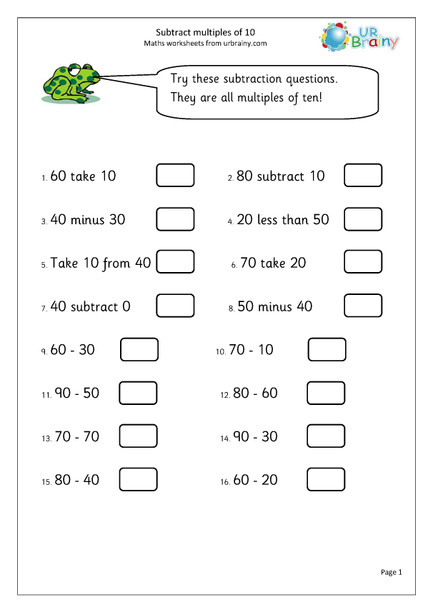 Subtract Multiples Of Ten Subtraction Year 2 aged 6 7 By URBrainy