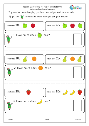 Money worksheets using Australian dollars. - URBrainy.com