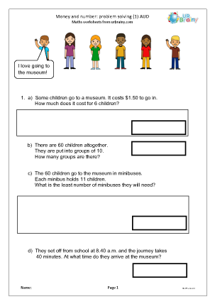 Preview of worksheet Solve money and number problems 1 (AUD)