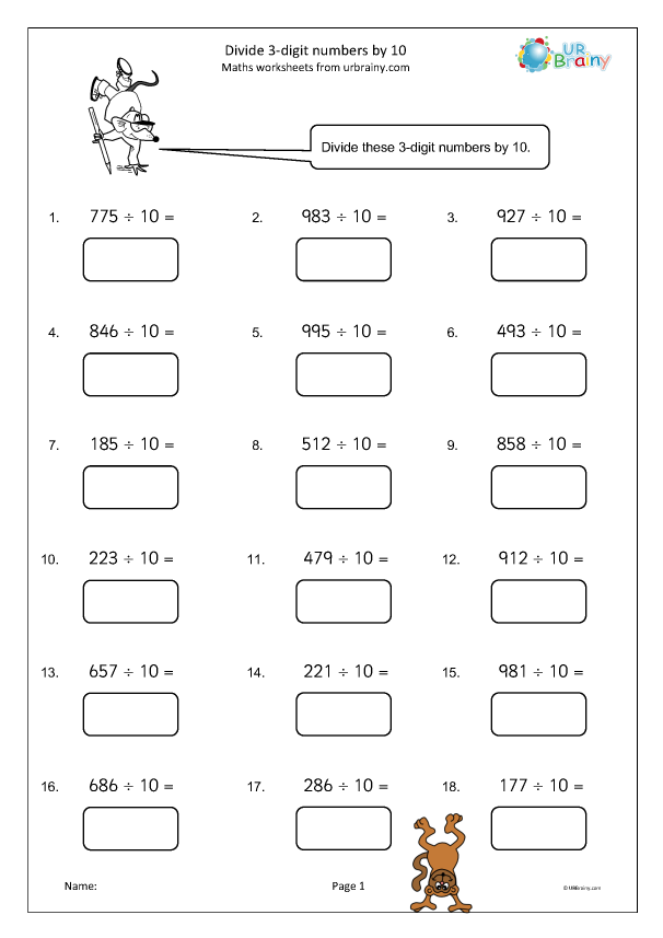 Divide 3 digit Numbers By 10 Division Maths Worksheets For Year 5 