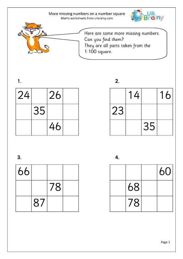 More Missing Numbers On A Number Square Number And Place Value By