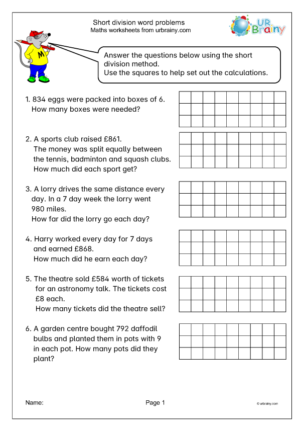 Short Division Word Problems Division Maths Worksheets For Year 5