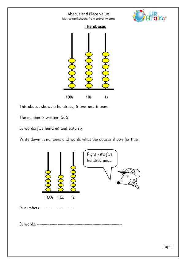 Abacus and place value - Number and Place Value by URBrainy.com