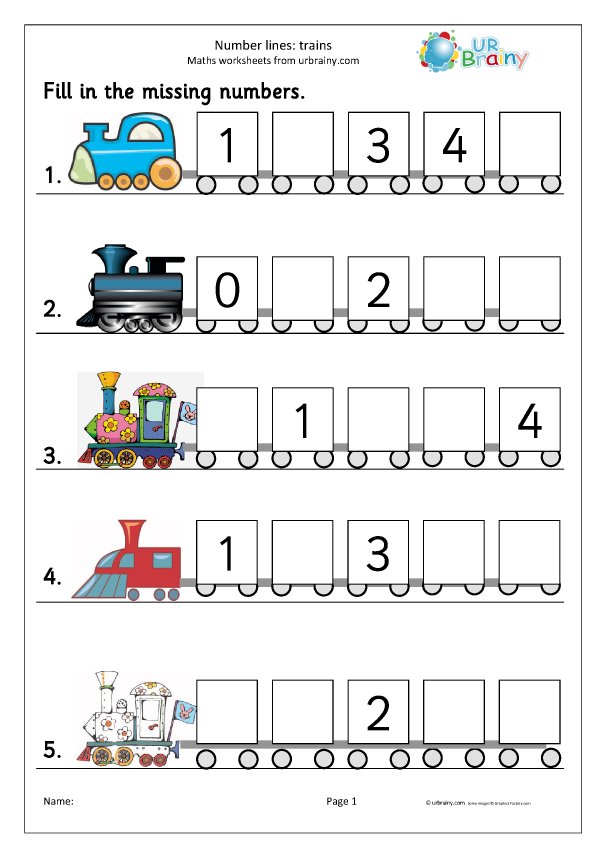 Number Lines (5) - Trains - Number Lines Maths Worksheets for Early ...