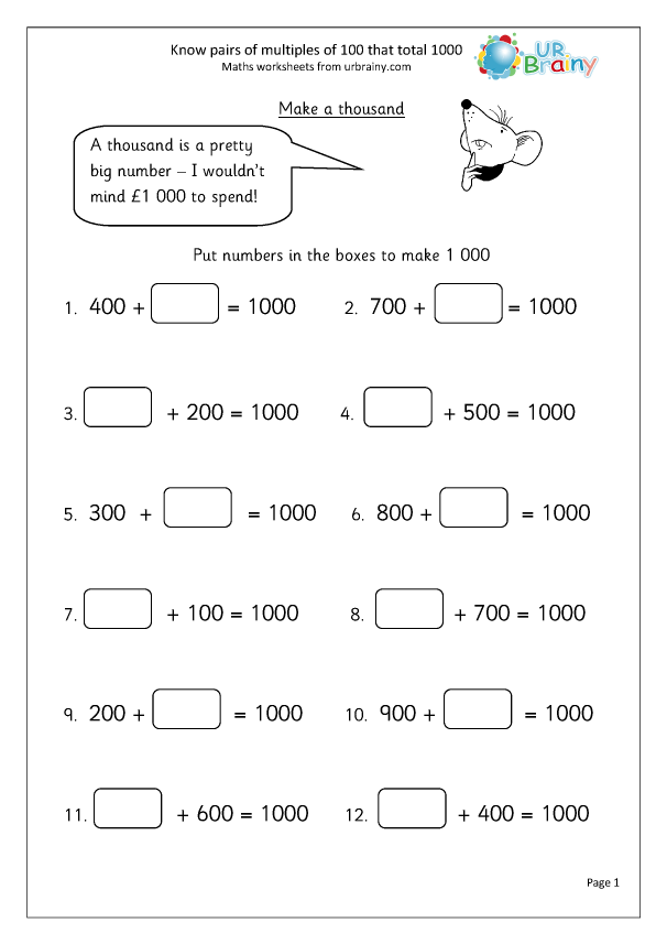 Know Pairs Of Multiples Of 100 That Total 1000 Addition Maths