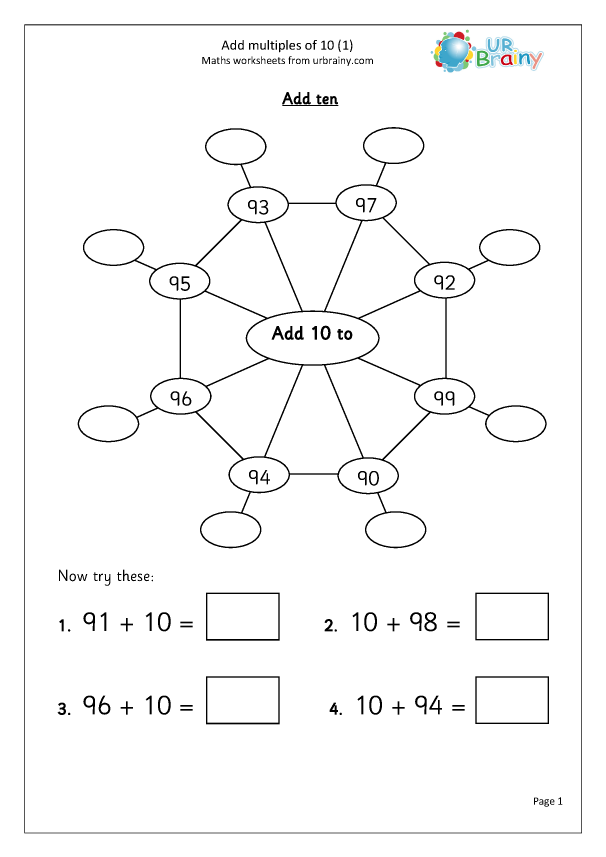 Add Multiples Of 10 1 Addition Maths Worksheets For Year 3 age 7 8