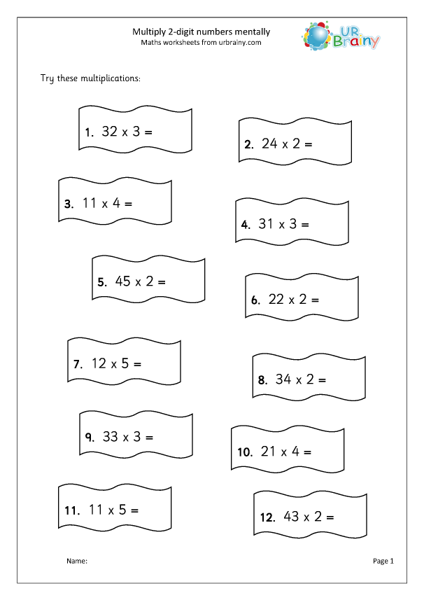 Multiply 2 digit Numbers Mentally Multiplication Maths Worksheets For