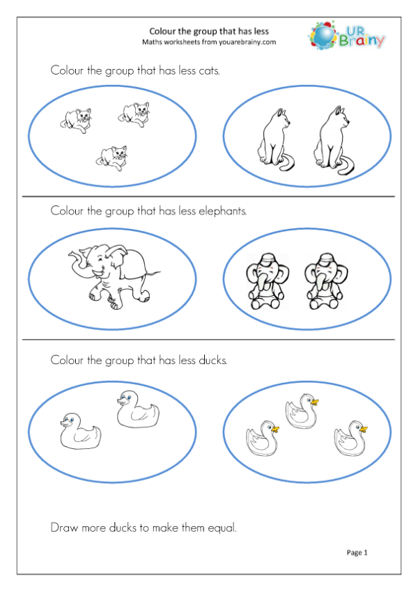 Which has less? Colouring - More or Less Maths Worksheets for Early ...