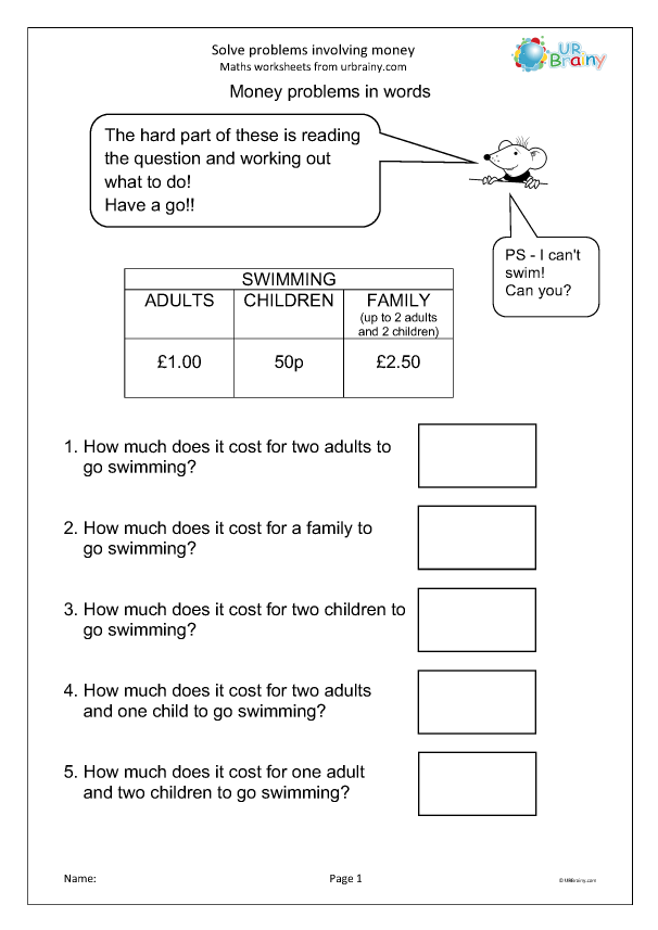 Money Problems Reasoning Problem Solving Maths Worksheets For Year 3 
