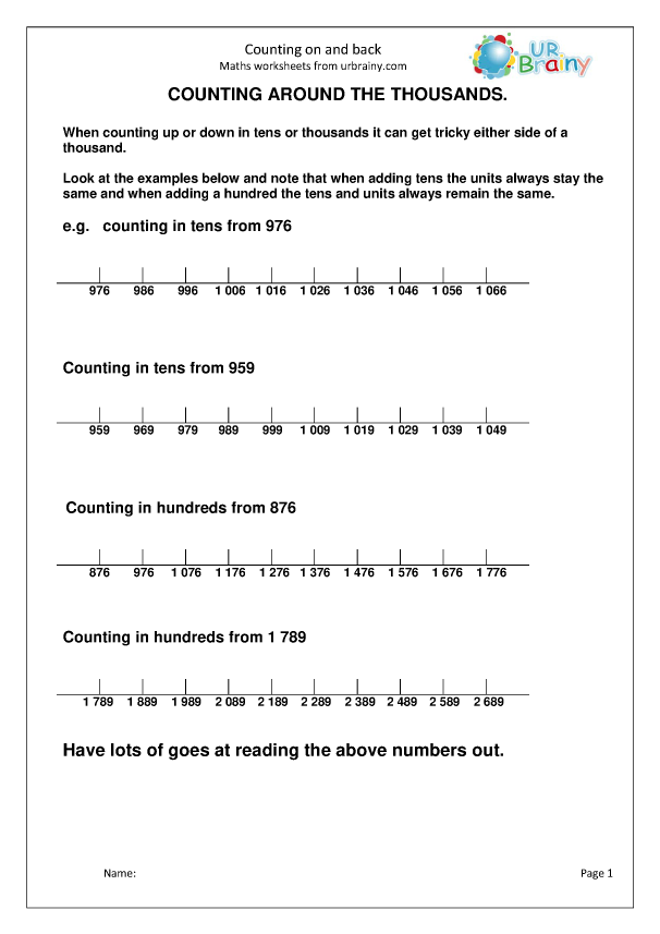 Counting on and back - Number and Place Value by URBrainy.com