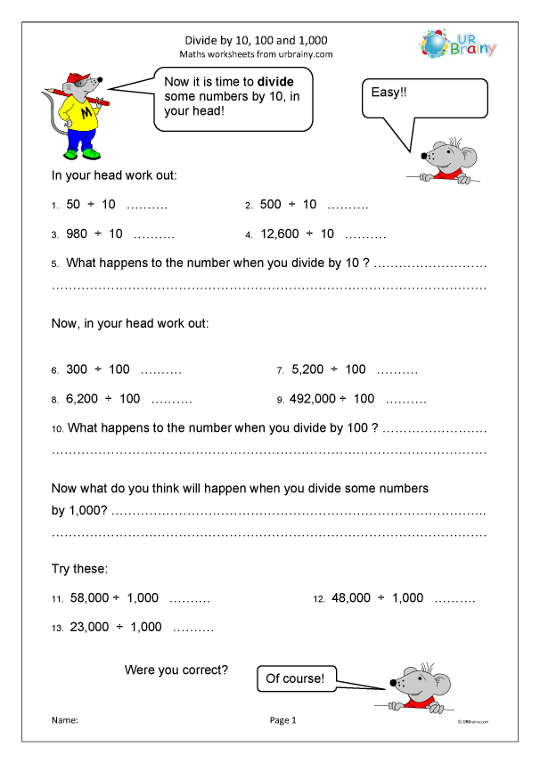 Divide By 10 100 And 1 000 Division In Year 4 age 8 9 By URBrainy