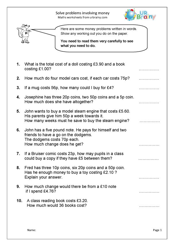 Solve Problems Involving Money Reasoning Problem Solving Maths