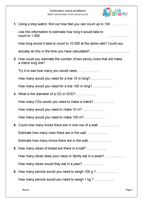 Estimation Word Problems Number And Place Value By URBrainy