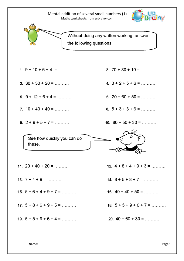 Mental Addition Of Several Small Numbers 1 Addition In Year 5 age 
