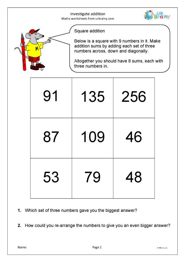Investigate addition - Addition in Year 5 (age 9-10) by URBrainy.com