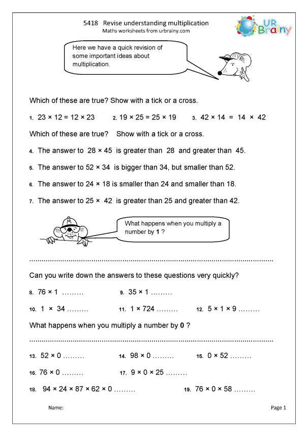 Revise understanding multiplication - Multiplication by URBrainy.com