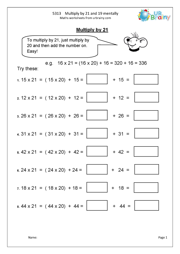Multiply By 21 And 19 Mentally Multiplication By URBrainy