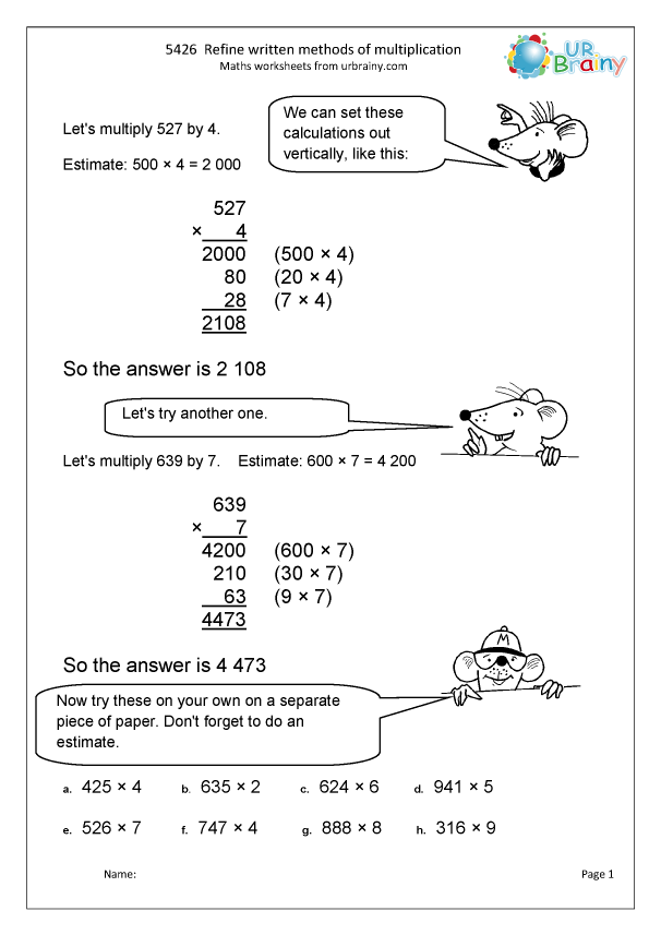 Refine written methods for multiplication - Multiplication by URBrainy.com