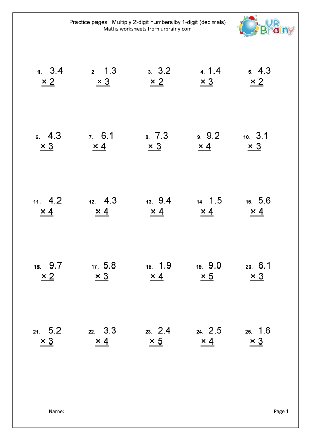 Multiplication Practice With Decimals Multiplication By URBrainy