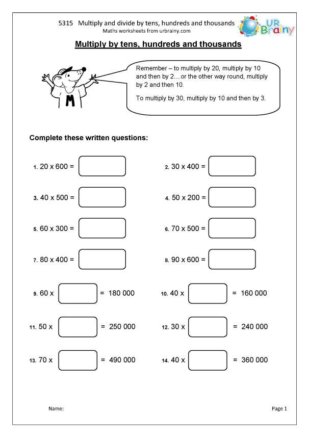Multiply And Divide By Tens And Hundreds Division Maths Worksheets 