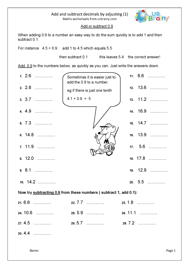 Add And Subtract Decimals By Adjusting 1 Subtraction Maths 
