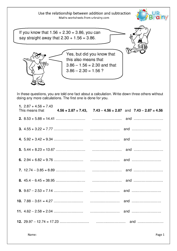 Use The Relationship Between Addition And Subtraction Subtraction