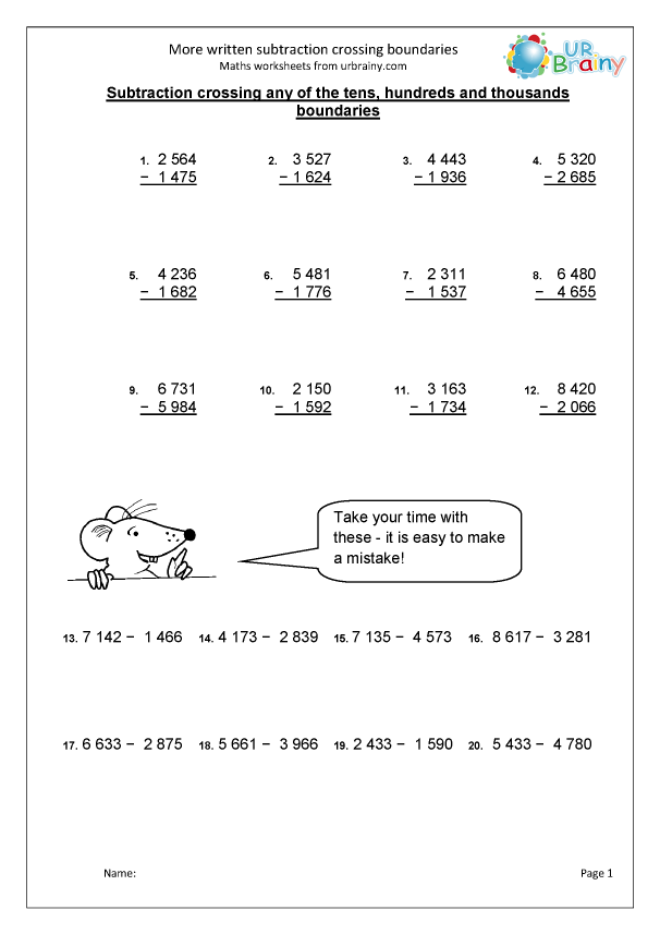 More written subtraction crossing boundaries - Subtraction Maths ...