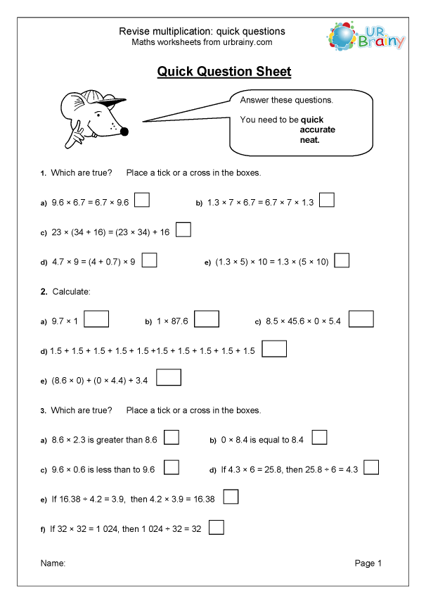 Revise multiplication: quick mental questions - Multiplication by ...