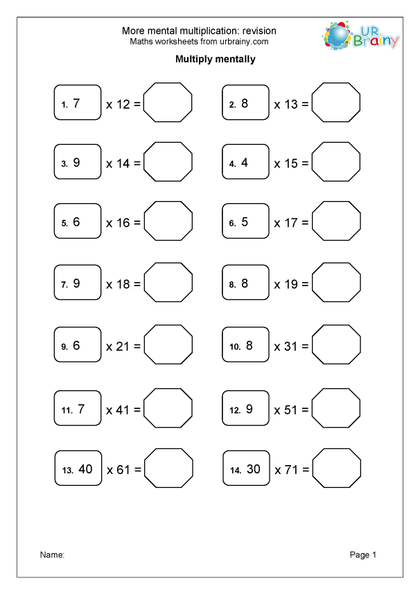 More mental multiplication - Multiplication by URBrainy.com