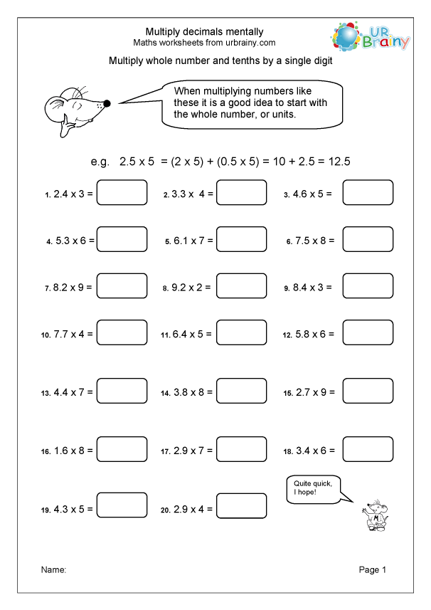Multiply Decimals Mentally Multiplication By URBrainy