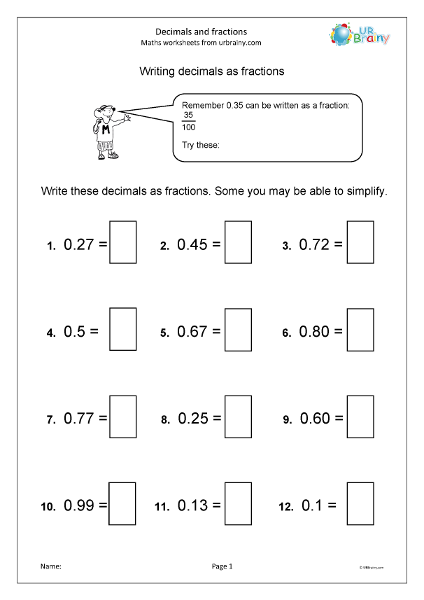 Fractions To Decimals Matching Worksheet Decimalworksheetsco Decimals 