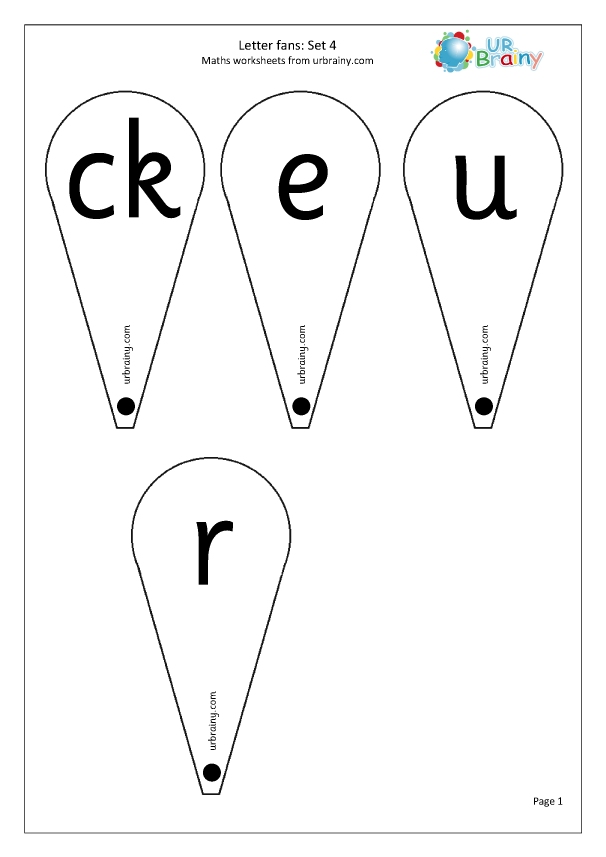 Letter Fans: Set 4. ck e u and r - Sound Cards/Letter Fans by URBrainy.com