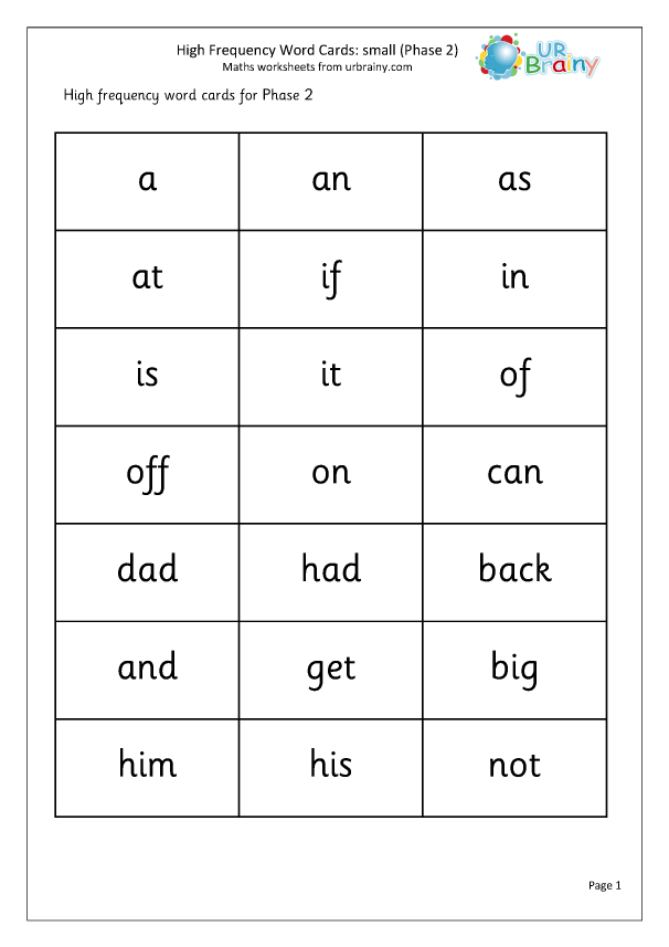High Frequency Words (2) Small - High Frequency Words by URBrainy.com