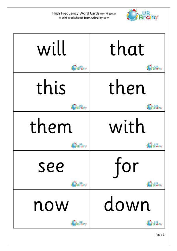 High Frequency Words (3) Large - High Frequency Words by URBrainy.com
