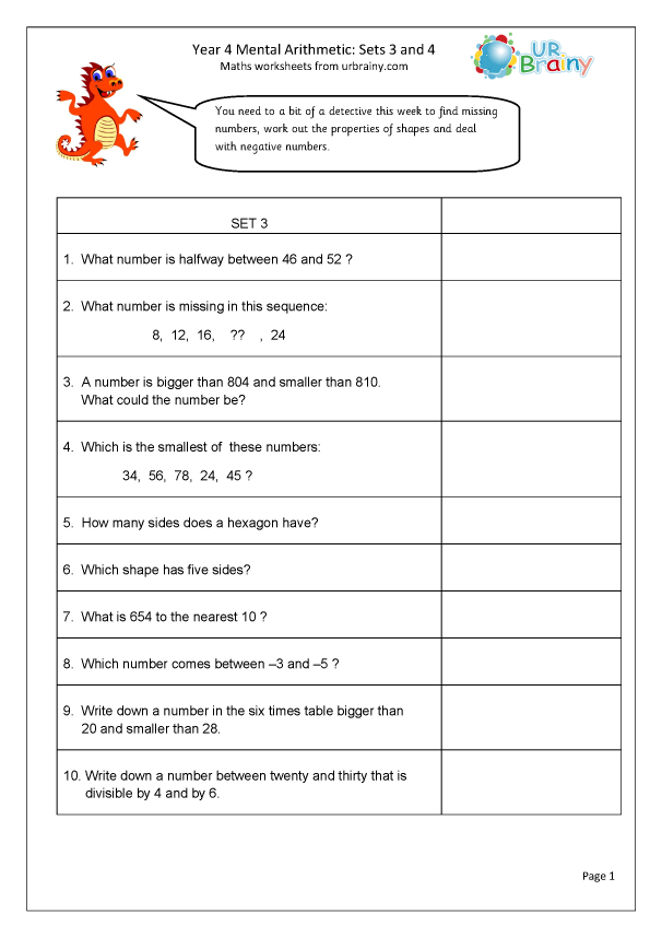 Year 4 Mental Arithmetic Sets 3 And 4 Year 4 Mental Arithmetic Maths