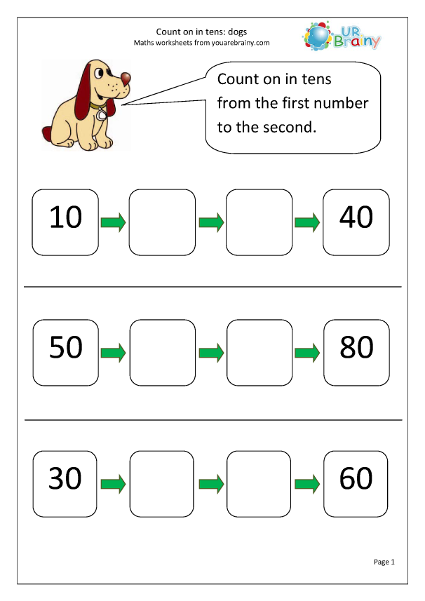 Count On In Tens Dogs Counting By URBrainy