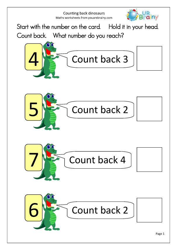 Counting back in ones: dinosaurs - Counting by URBrainy.com