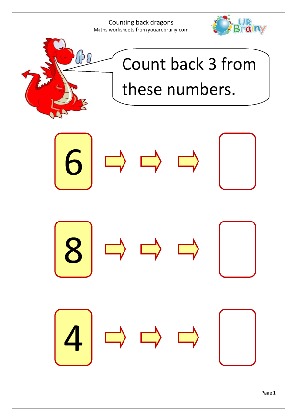 Counting back in ones: dragons - Counting by URBrainy.com