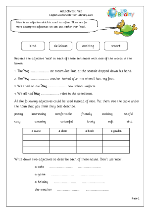 Adjectives instead of nice - Word Classes by URBrainy.com