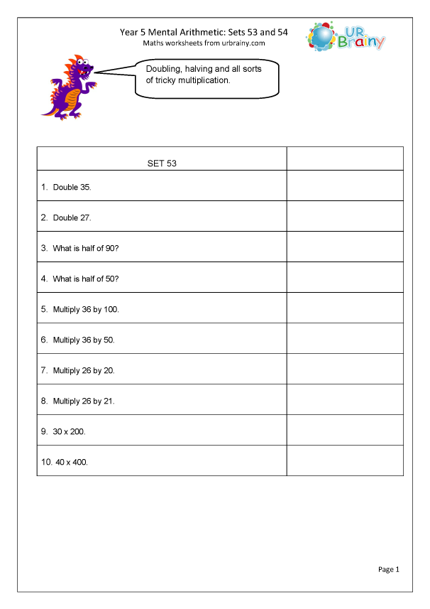 Year 5 Mental Arithmetic Sets 53 And 54 Year 5 Mental Arithmetic By 