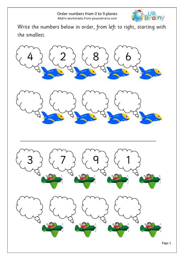 Order 4 small numbers: planes - Ordering Numbers by URBrainy.com