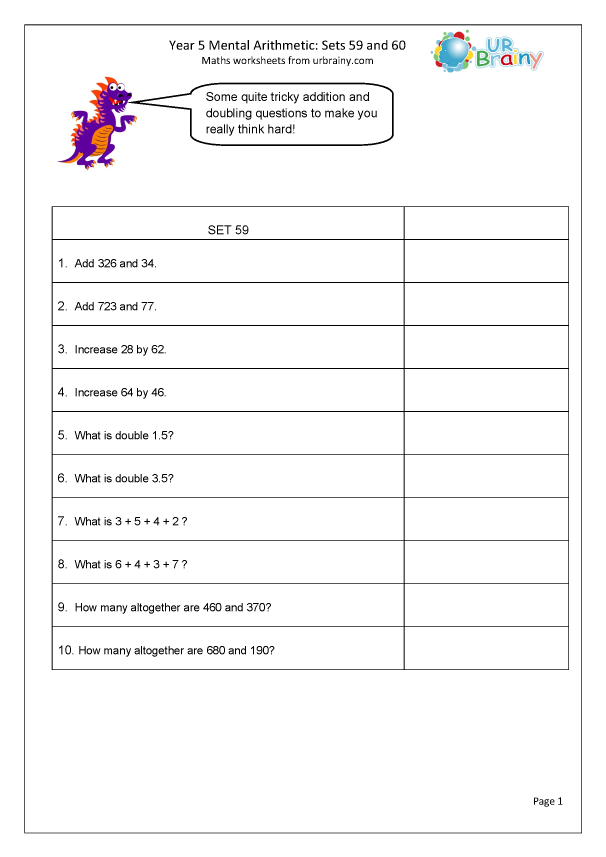 Year 5 Mental Arithmetic Sets 59 And 60 Year 5 Mental Arithmetic By