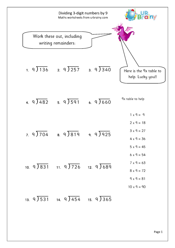 Dividing 3 Digit Numbers By 1 Digit Numbers Worksheet Worksheets For 