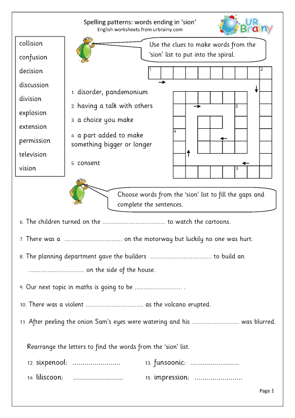 Sion Word Endings Spelling Based On Patterns Of Word Endings By